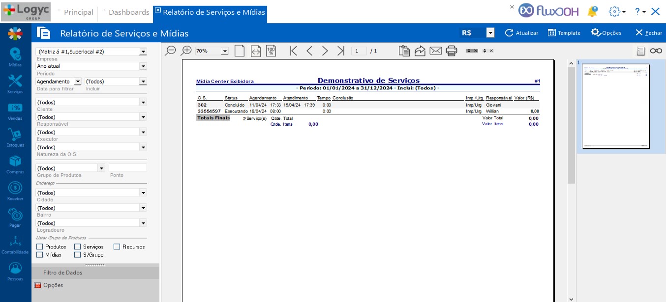 Relatório de Serviços e Mídias | LogycDocs